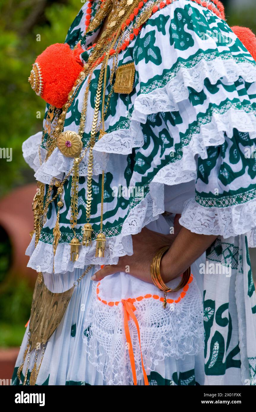 Panamanian woman with the National dress La Pollera, Panama city ...