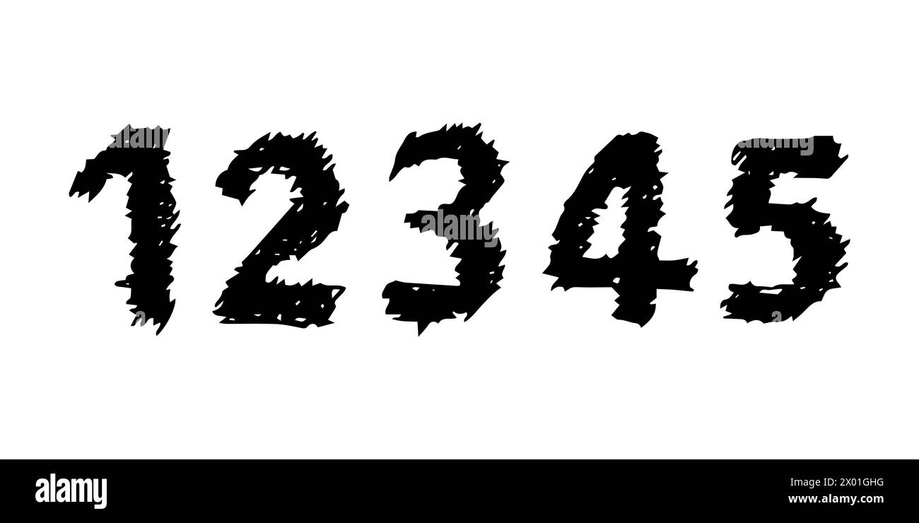 Hand Drawn Numbers 12345. Uppercase modern font and typeface. Black ... Hand Drawn Numbers 12345. Uppercase modern font and typeface. Black ...