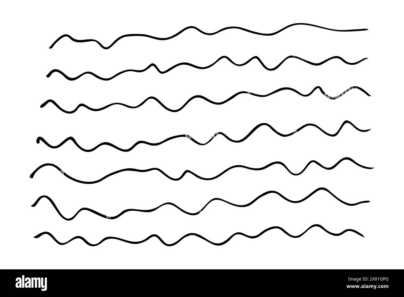 Set of hand drawn wavy lines. Black sketch isolated on white background ...
