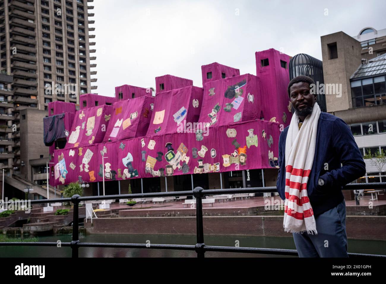 Artist Ibrahim Mahama in front of the Barbican's Lakeside in central ...