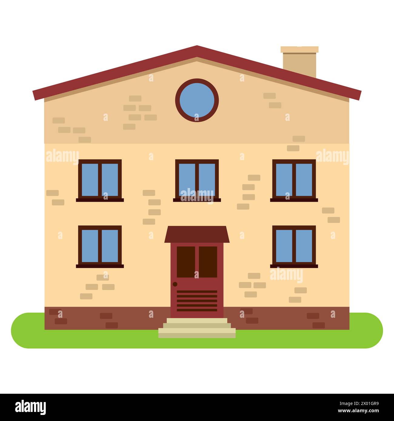 Private two-storey house with chimney on a white background. Vector ...