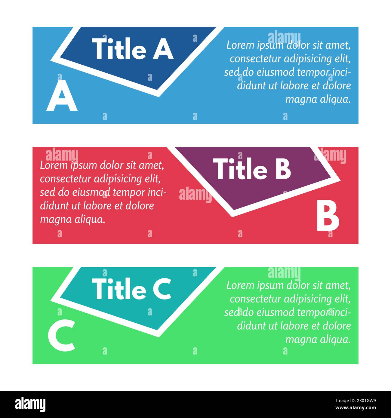 Set of three horizontal colorful options banners. Step by step ...
