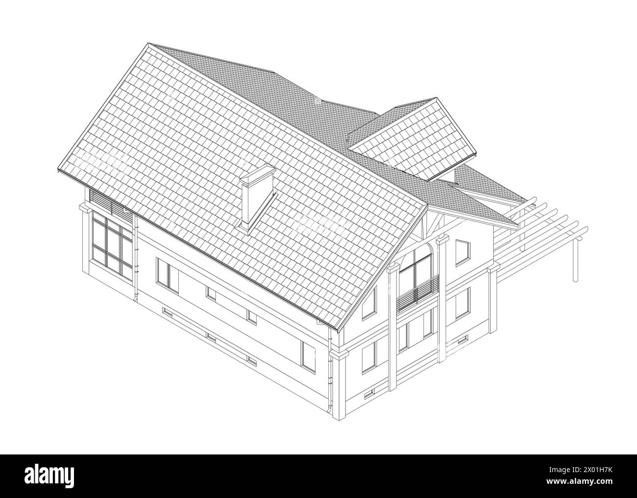 Outline suburban house model. Drawing of the modern building. Cottage ...