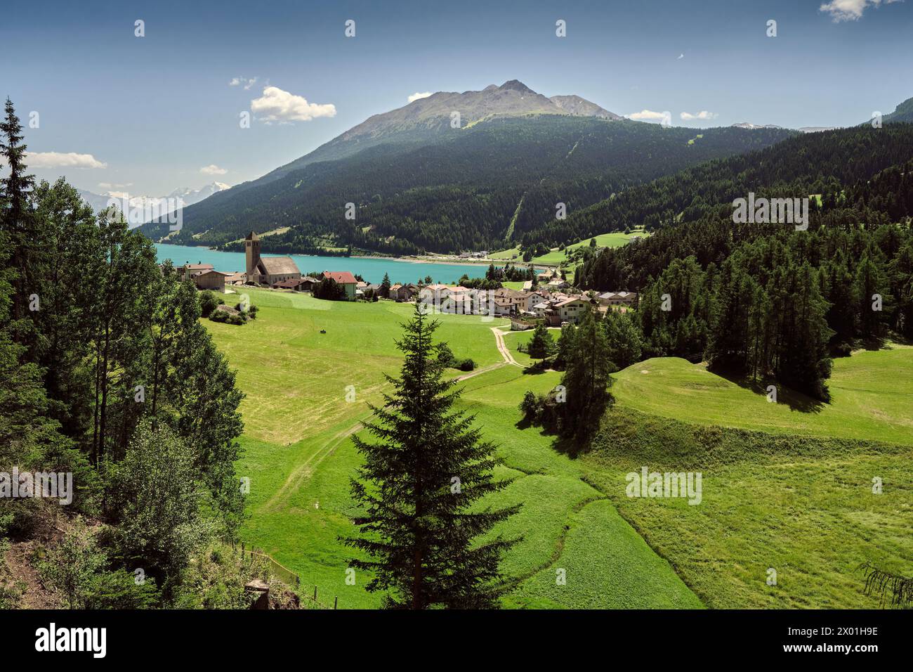 View lake reschen summer alps background hi-res stock photography and ...