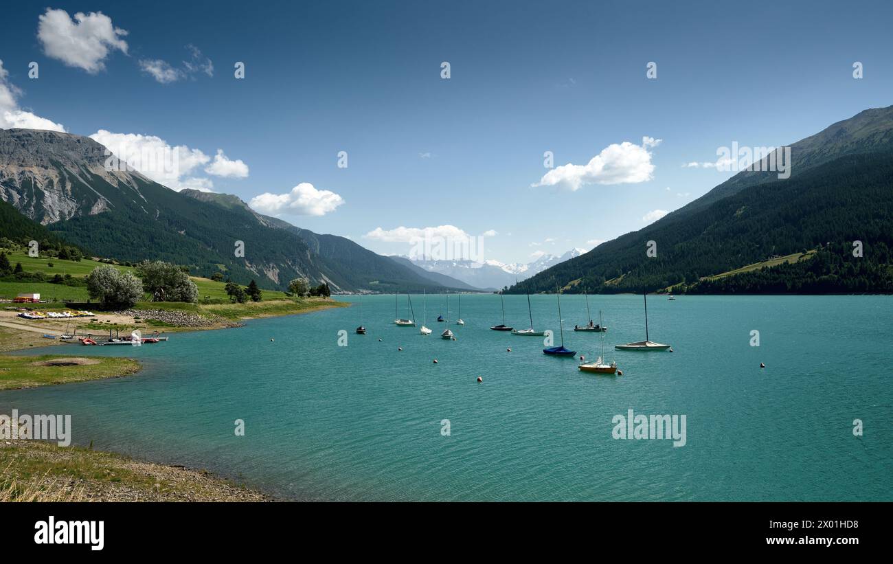 View lake reschen summer alps background hi-res stock photography and ...