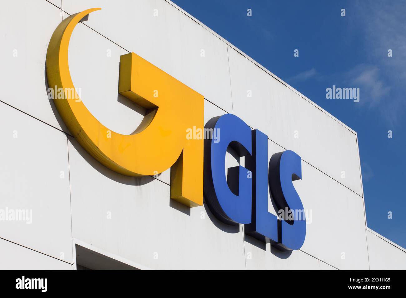 Santander, Spain - April 8, 2024: Sign with the logo of GLP parcel ...