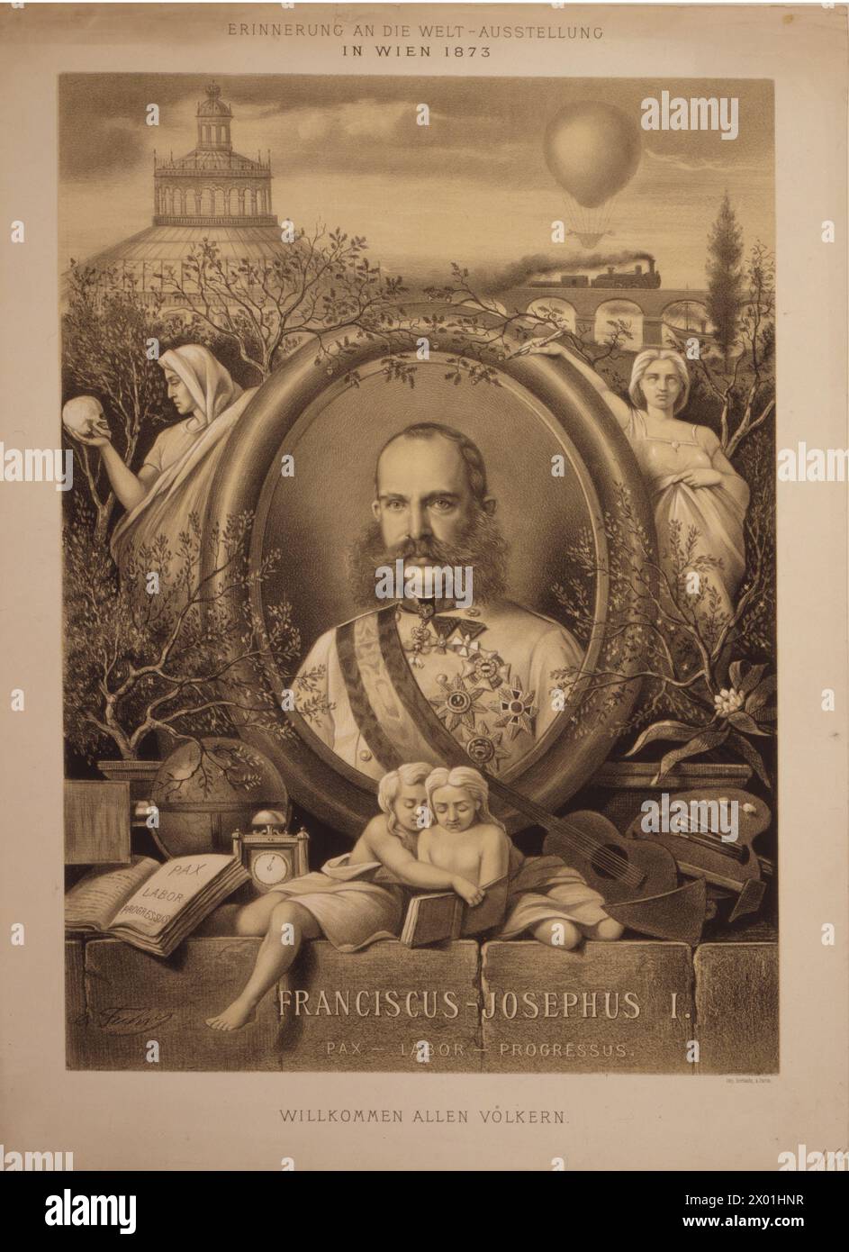 Franciscus-Josephus I. Pax, labor, progressus 1873 portrait of Emperor ...