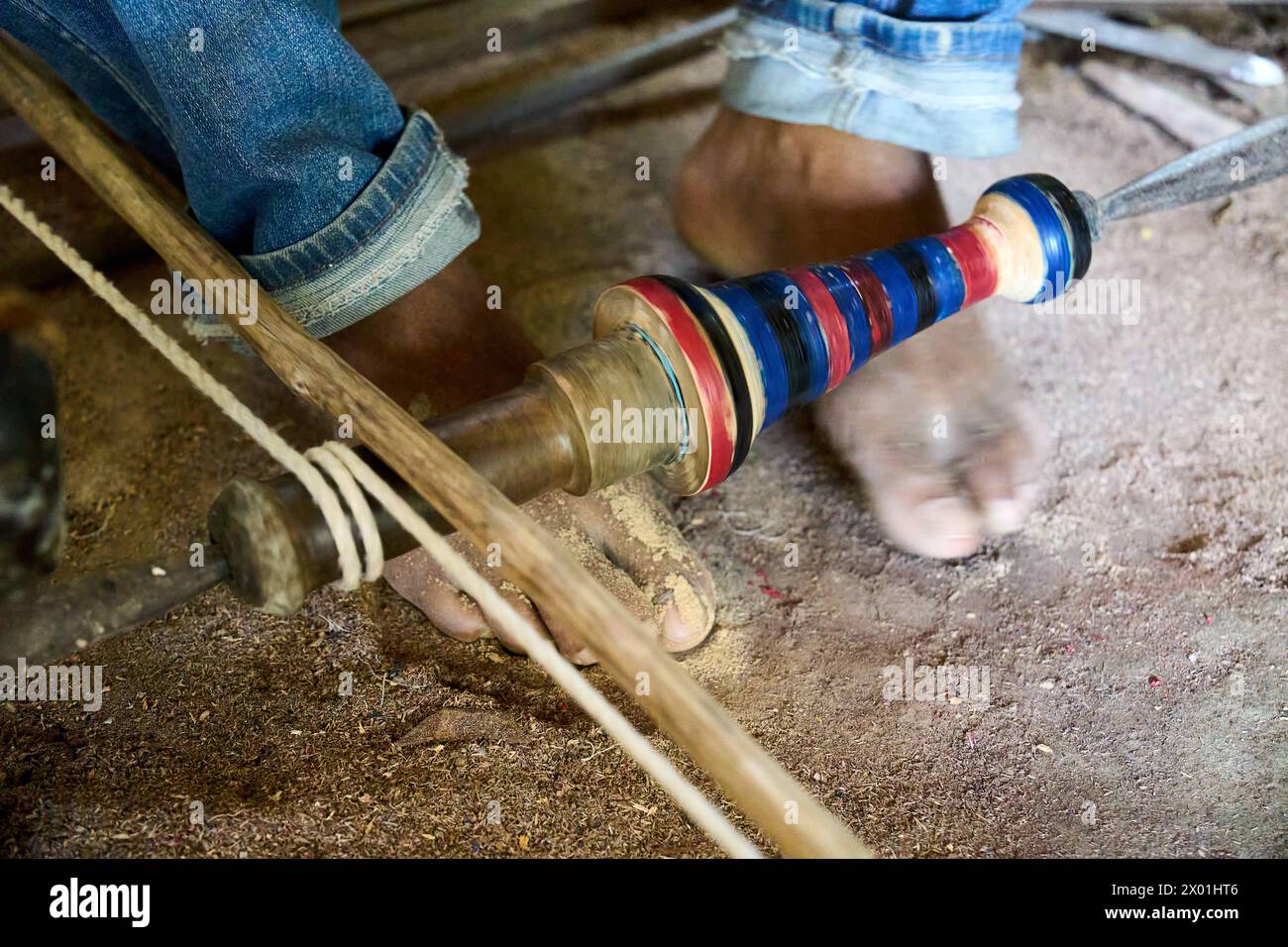 Sri Lanka, Asia - December 21, 2023: A man makes wooden sculptures ...