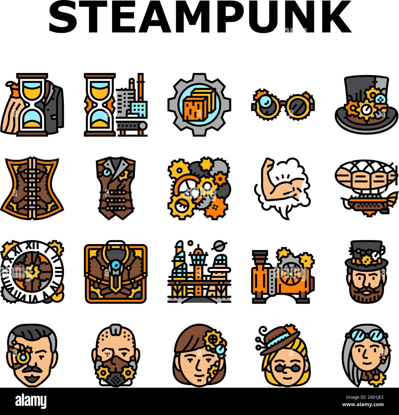 steampunk vintage metal steam icons set vector Stock Vector Image & Art ...
