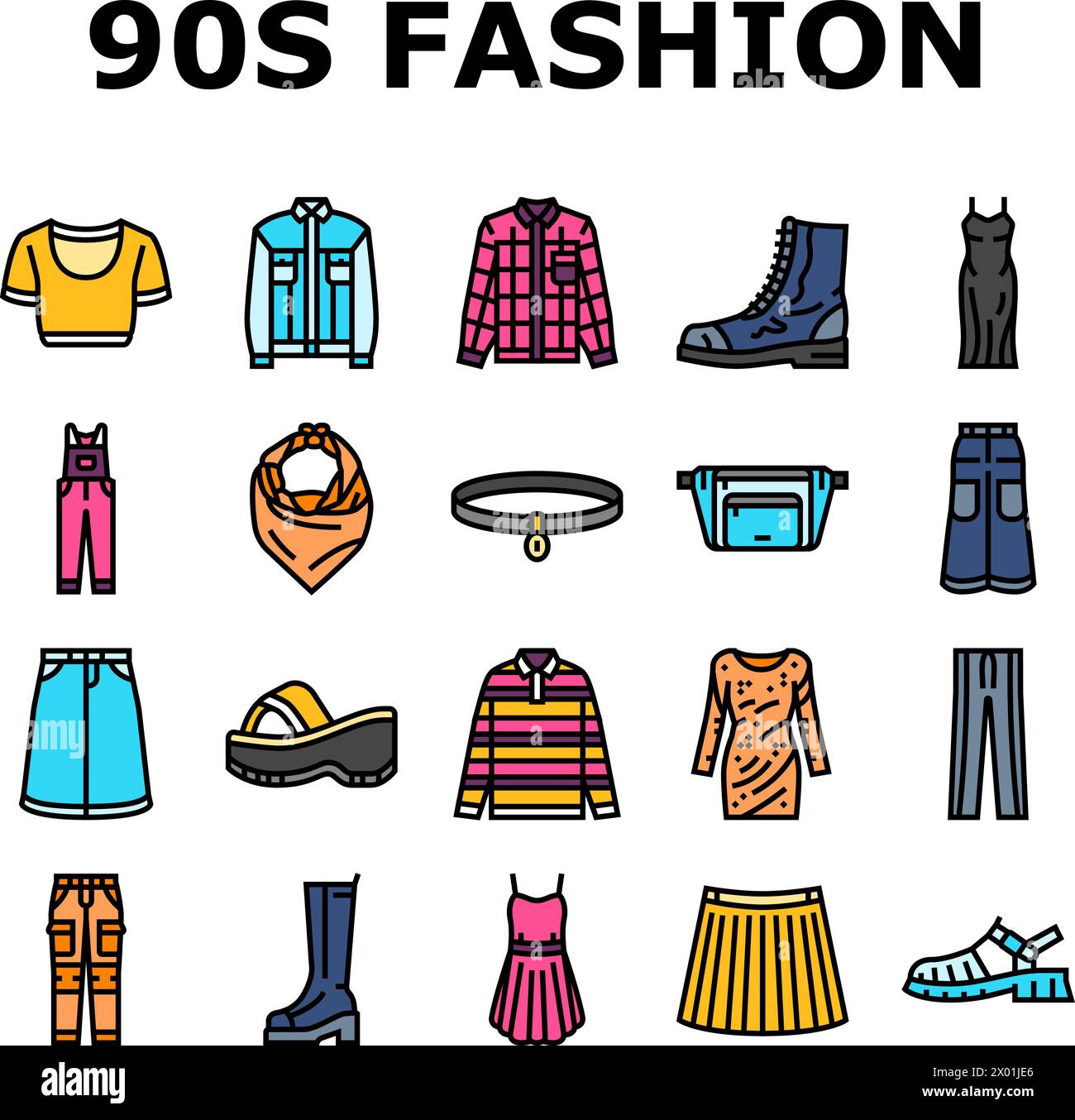90s vintage fashion retro 80s icons set vector Stock Vector Image & Art ...