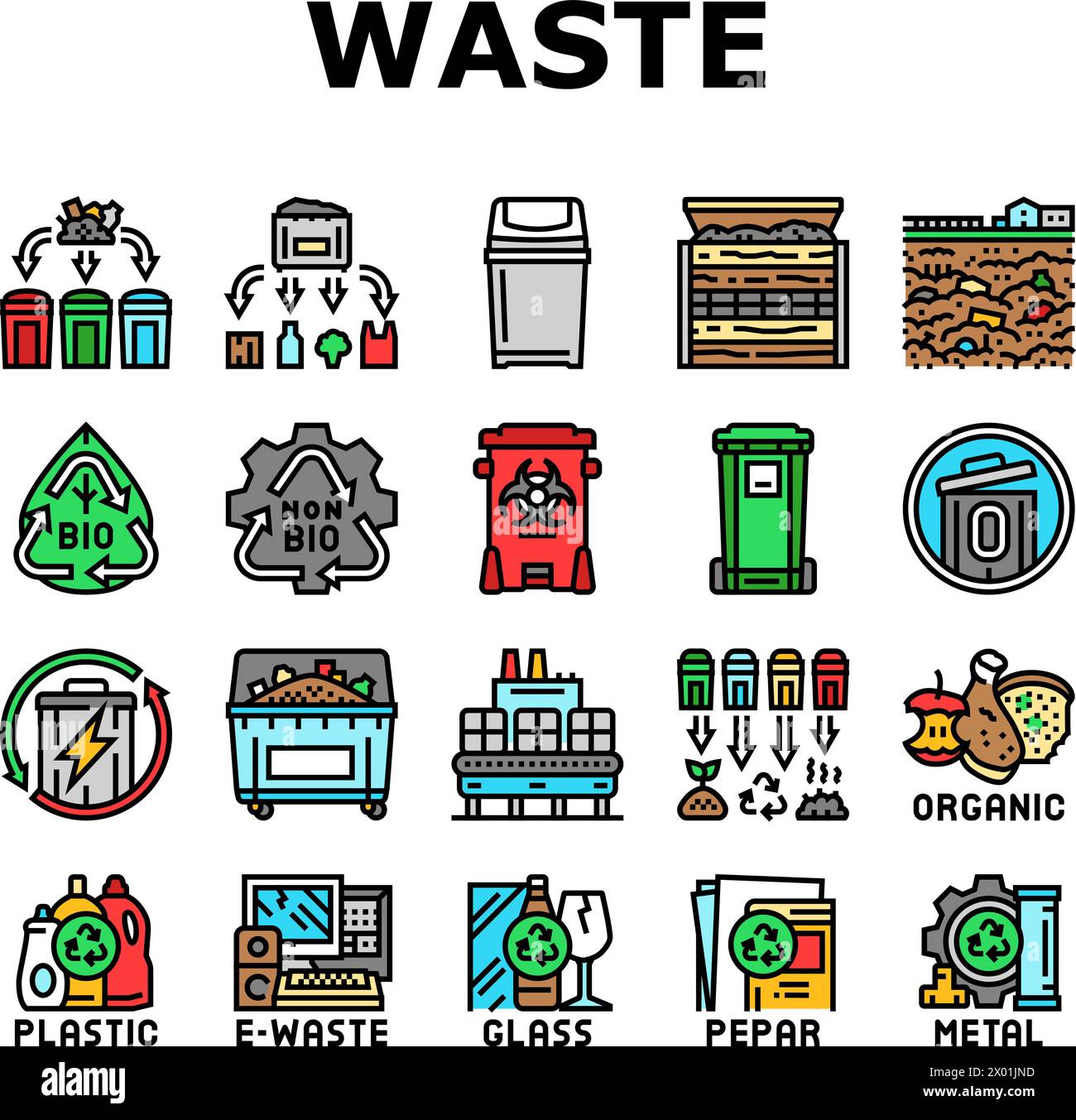 waste sorting garbage plastic icons set vector Stock Vector Image & Art ...
