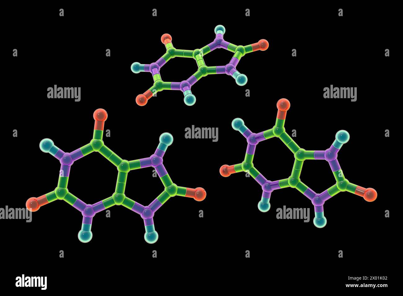 Illustration of the molecular structure of uric acid, a compound with ...