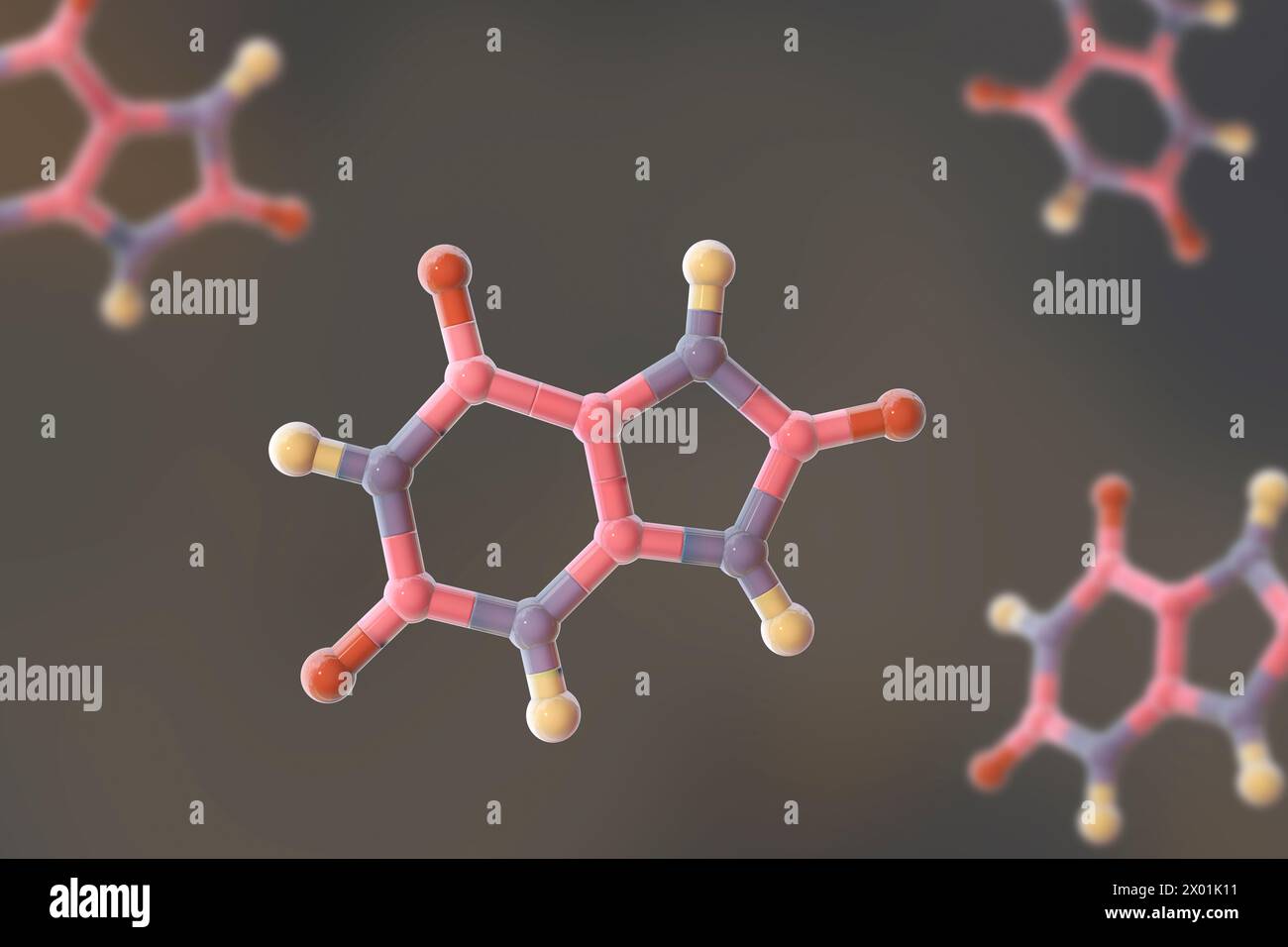 Illustration of the molecular structure of uric acid, a compound with ...
