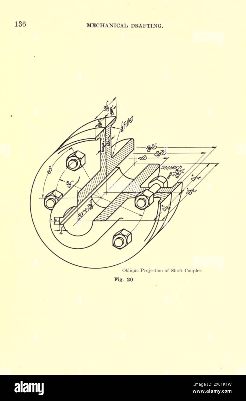 Oblique projection of shafts coupler, illustration. From 'Mechanical ...