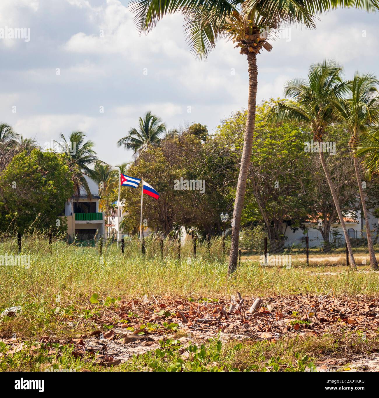 Shot of the Russian and Cuban flags floating on the wind Stock Photo ...