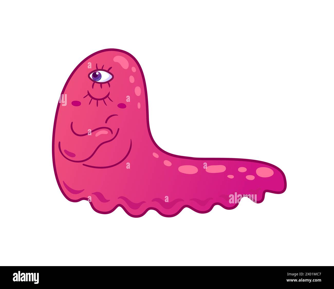 Cute monster. An angry pink alien that looks like a slug. Neon colors ...