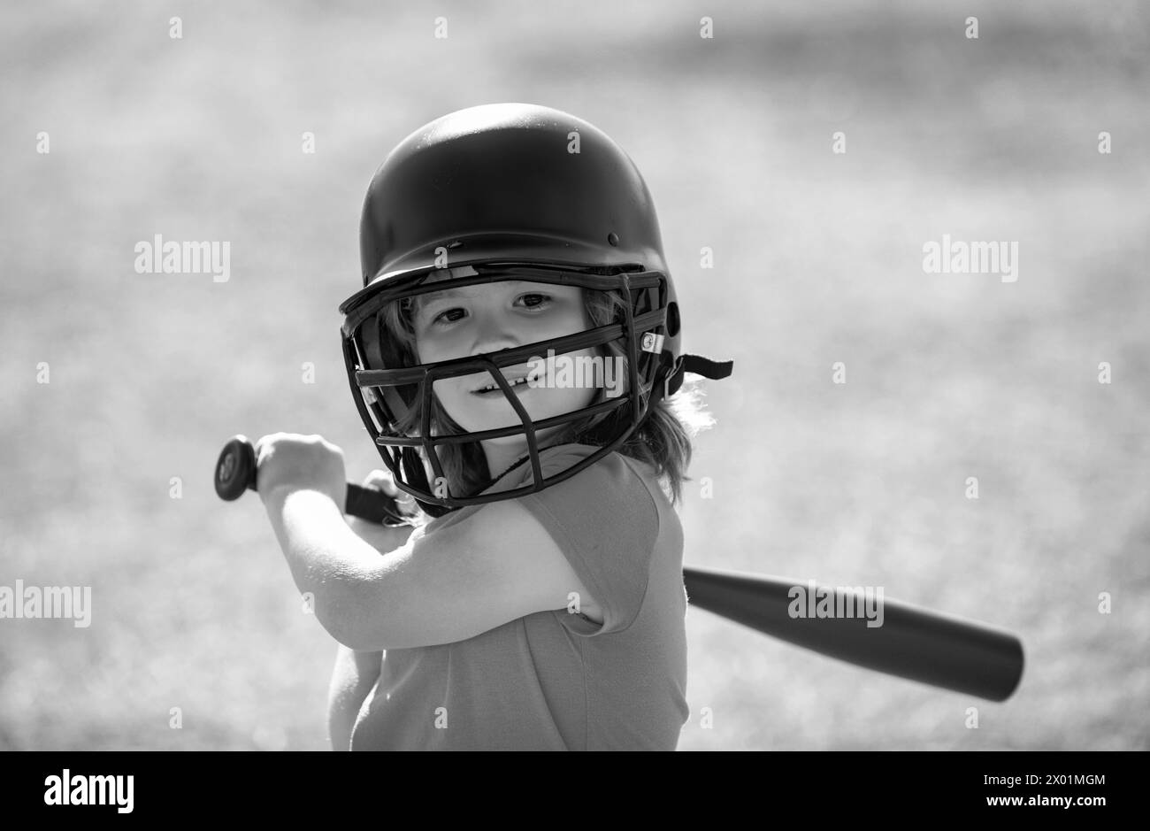 Little boy posing with a baseball bat. Portrait of kid playing baseball ...
