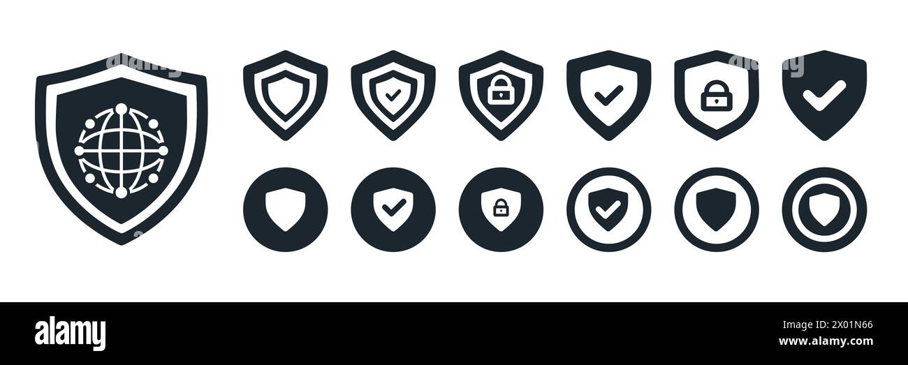 Vector set of security line icons. Shields, cybersecurity, password ...
