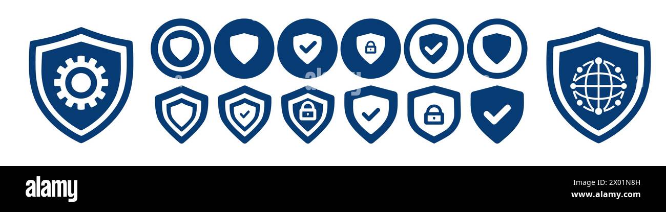 Vector set of security line icons. Shields, cybersecurity, password ...