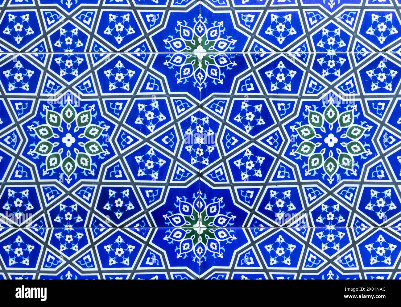 Ancient wall decoration, blue tiles with Arabic geometric pattern ...