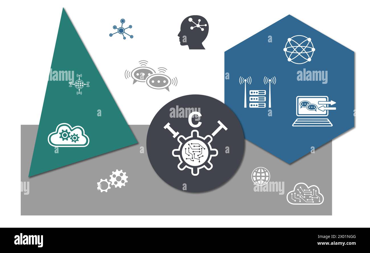 Concept of ict with icons on geometric shapes background Stock Photo ...