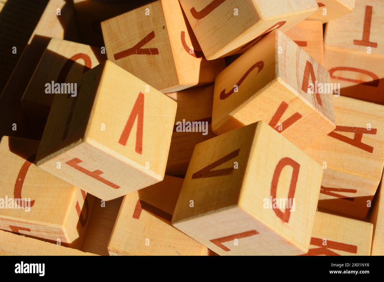 Wooden blocks with numbers and letters to train children to learn motor ...