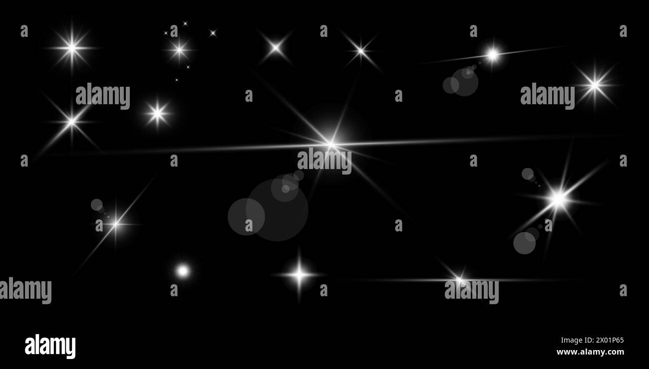 Flashing lights, shine. Flash light on black background. Vector glow ...