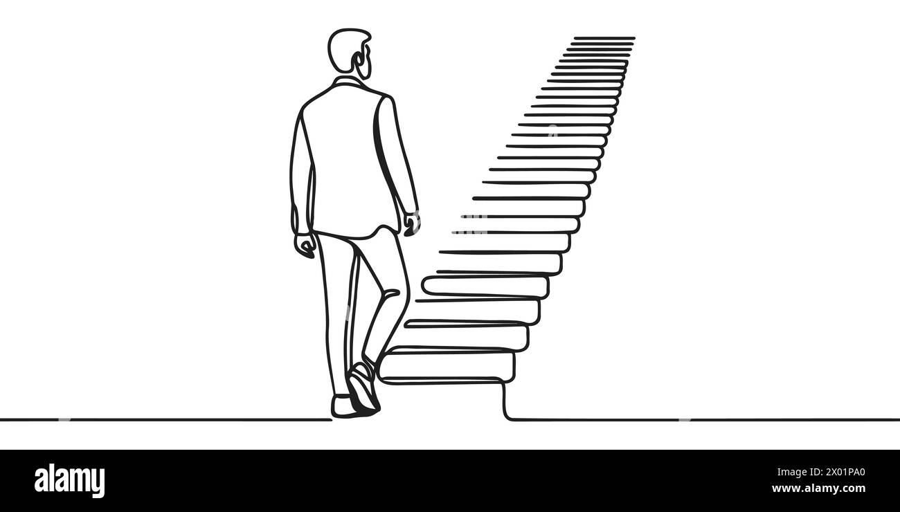 Continuous one line drawing. Reach the target. Businessman climbing ...