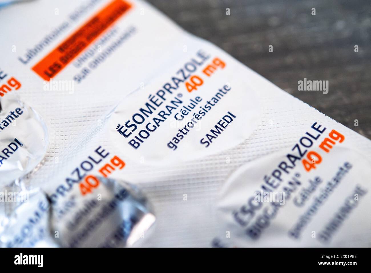 Marseille, France. 09th Apr, 2024. A box of esomeprazole caps from ...