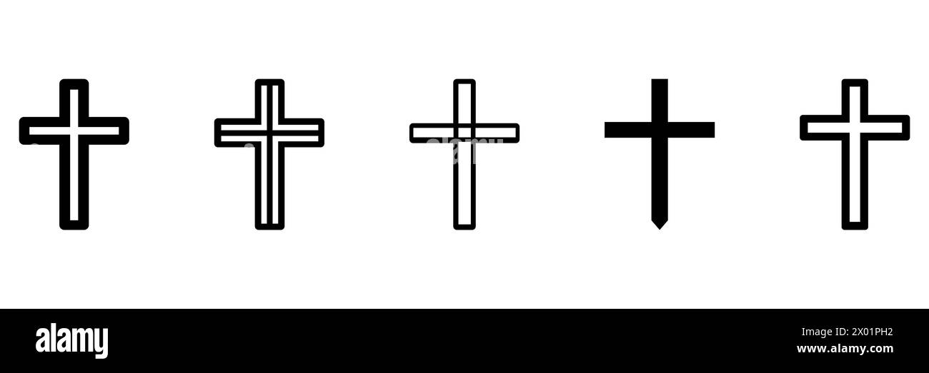 Black crosses vector set isolated on white background. Icons of christian and catholic crosses ...