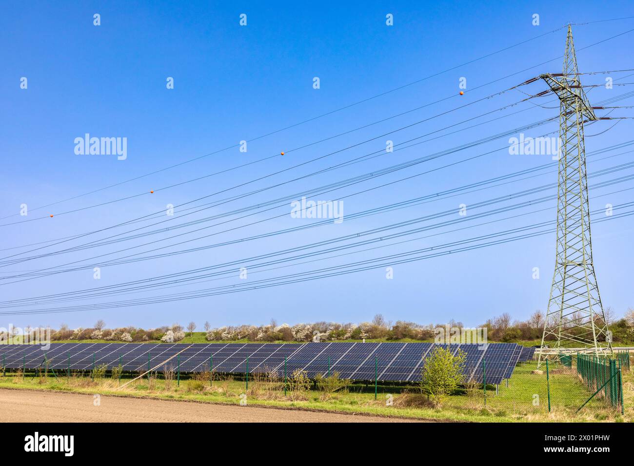 Solar park with pylon in Bavaria, Germany Stock Photo - Alamy