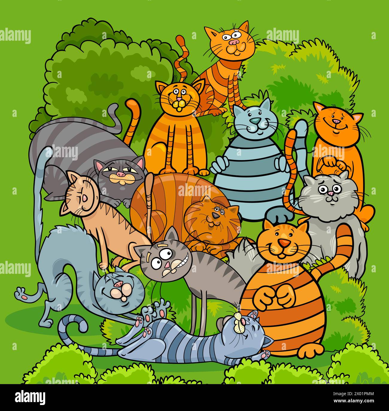 Cartoon illustration of cats and kittens animal comic characters group ...
