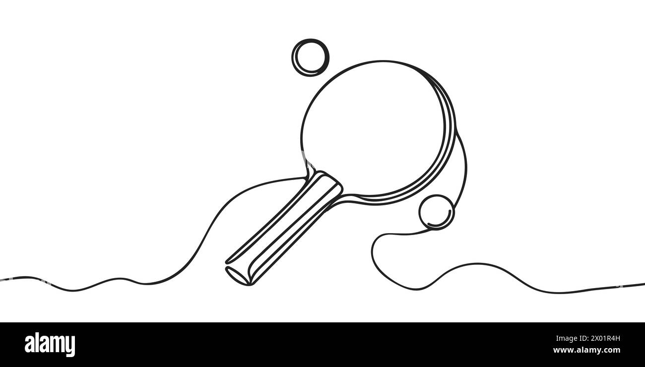 Single continuous line drawing table tennis racket and ball. Ping-pong ...