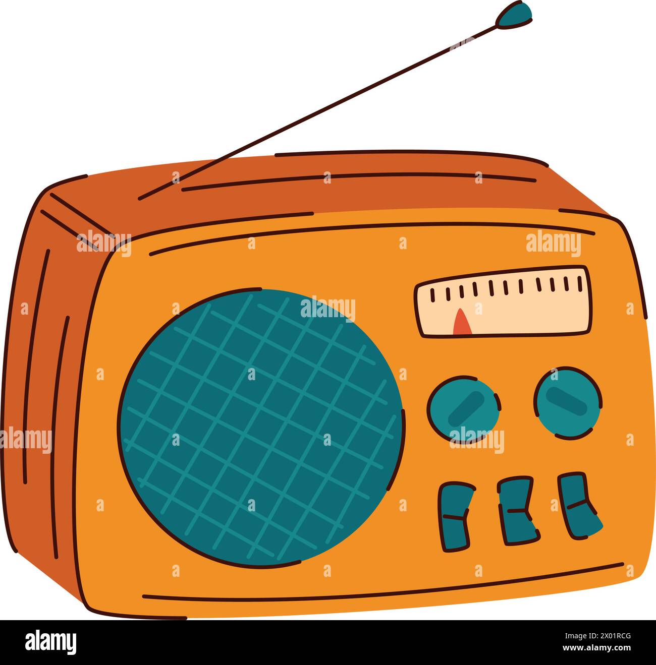 illustration of a vintage radio. Retro device with antenna for ...