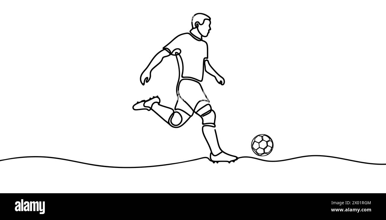 Football Continuous line drawing. Illustration shows a football player ...