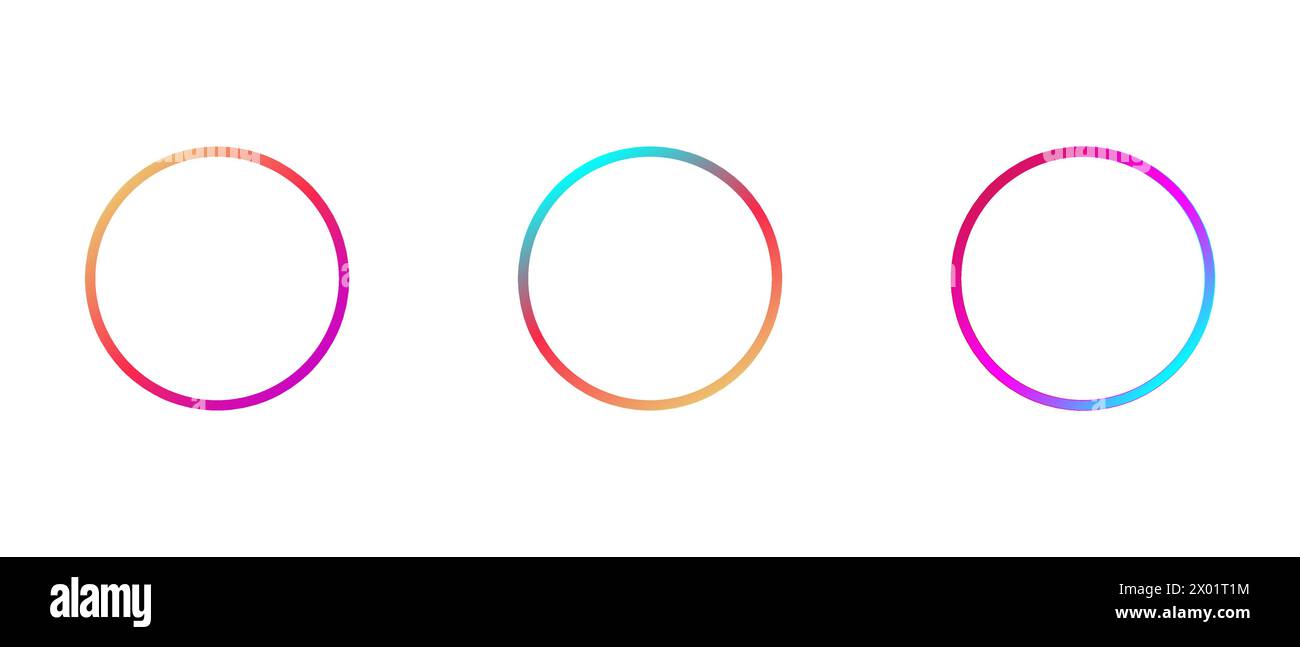 Set of gradient frames. Glowing neon color circles round. Circular ...