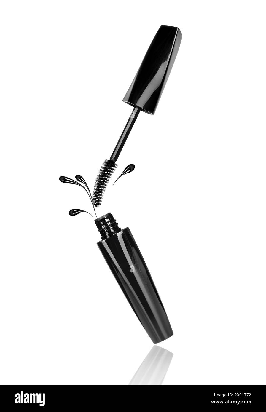 Mascara spills out of container on white background Stock Photo - Alamy