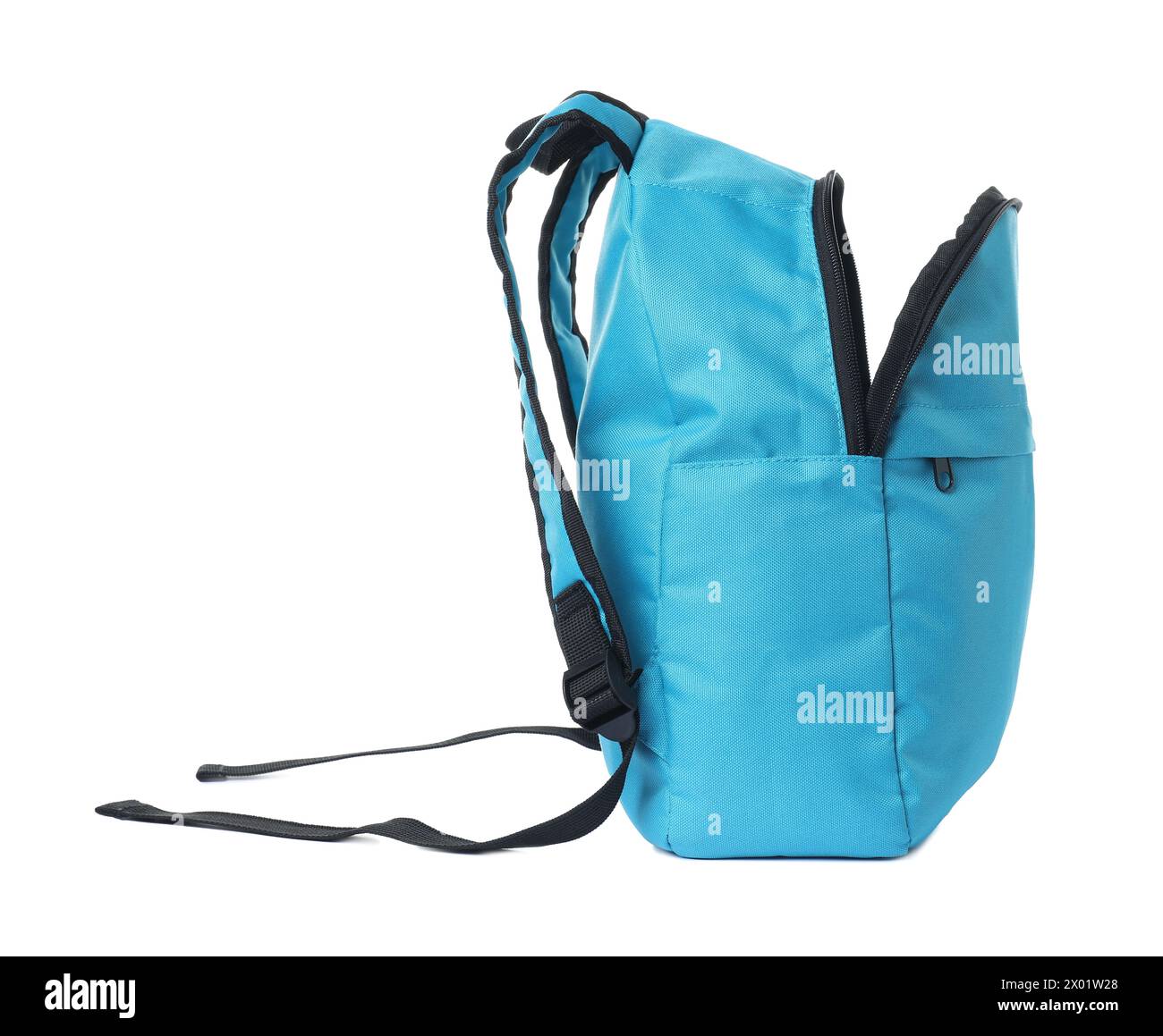 Stylish light blue backpack on white background Stock Photo - Alamy