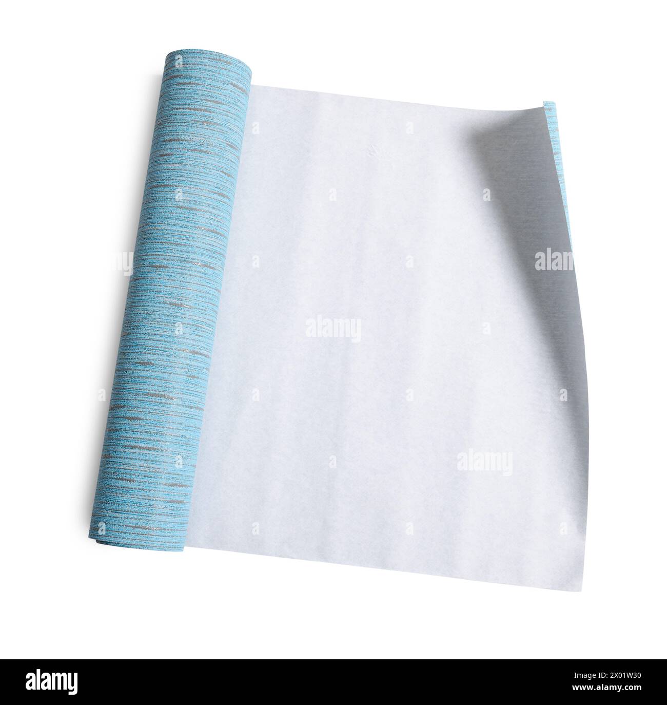 One light blue wallpaper roll isolated on white, top view Stock Photo ...