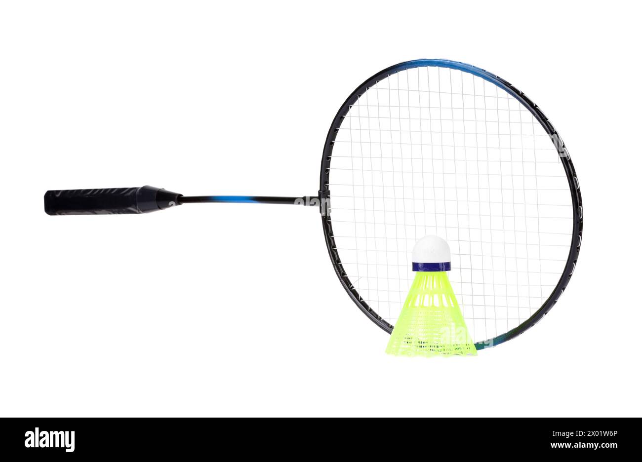 Badminton shuttlecock and racket isolated on white. Sports equipment ...