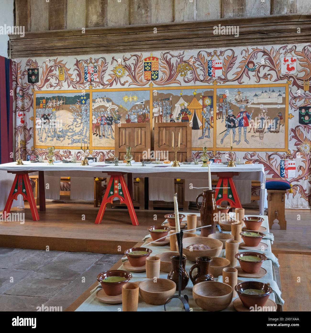 Banquet tables all laid up ready for a feast in the Great Hall at ...