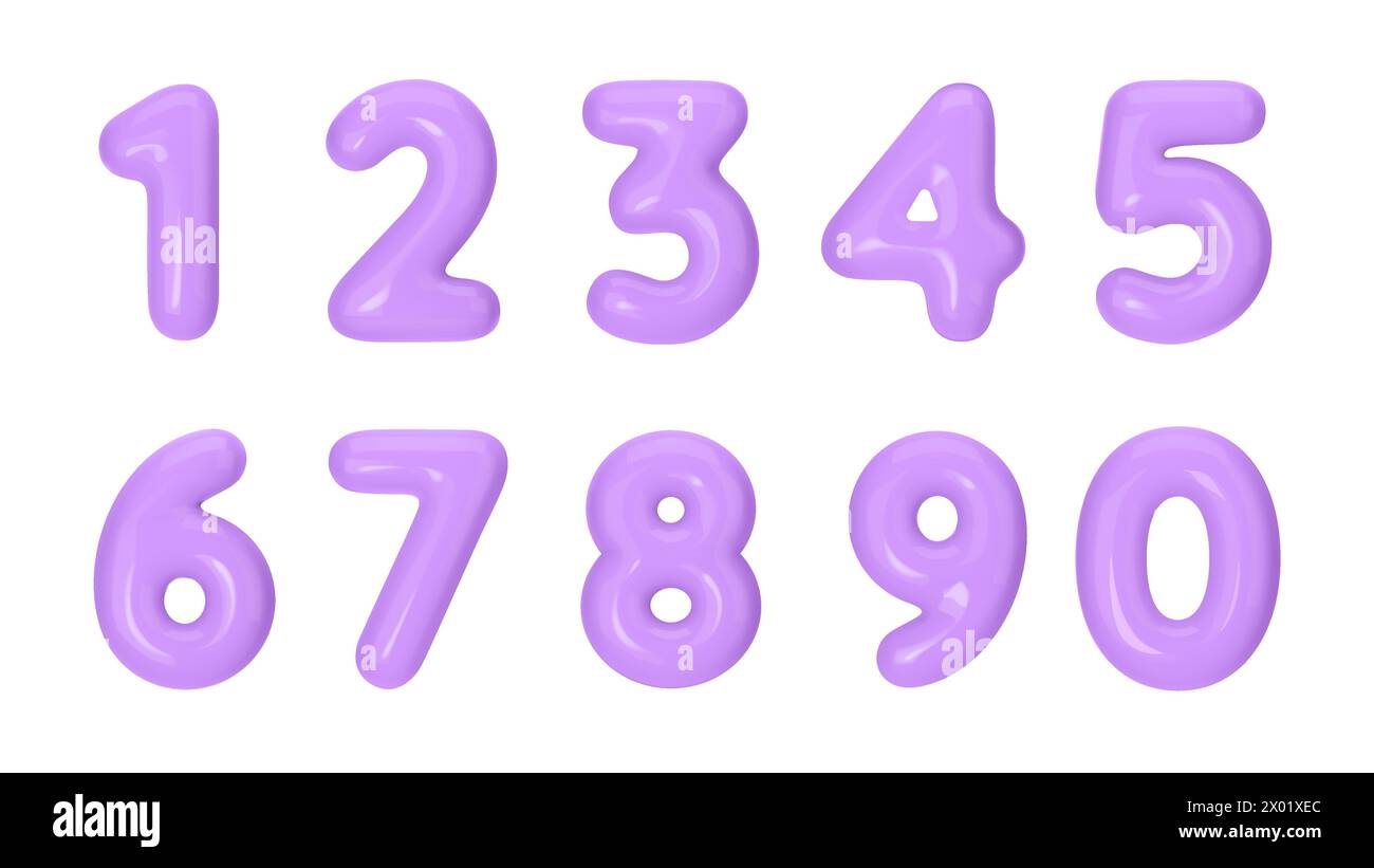 3D numbers plastic violet from 0 to 9. Vector illustration Stock Vector ...