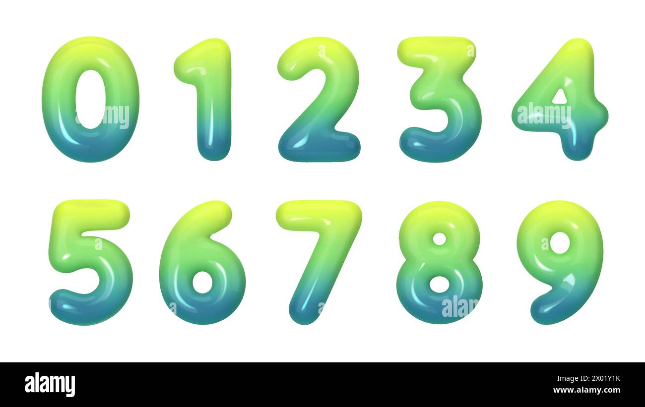 3D numbers plastic green from 0 to 9. Vector illustration Stock Vector ...