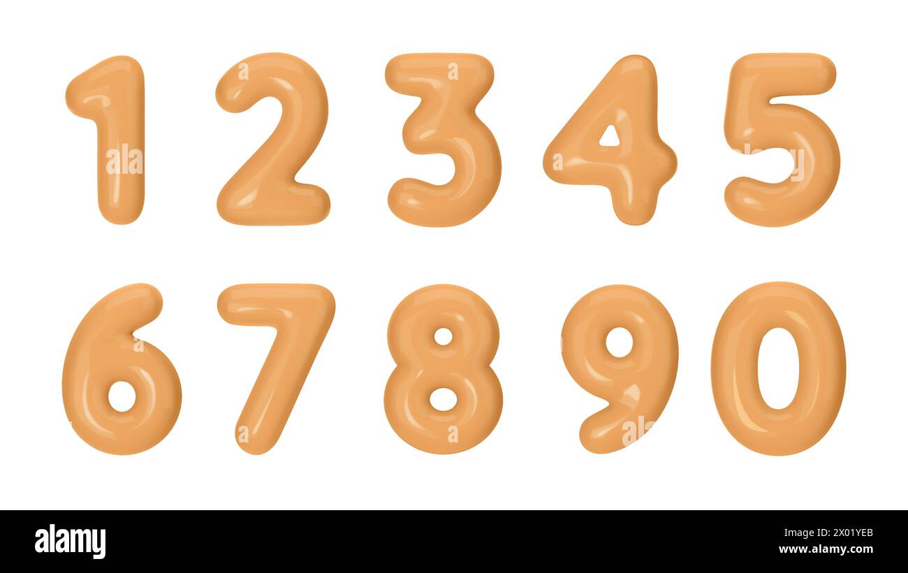 3D numbers plastic beige from 0 to 9. Vector illustration Stock Vector ...