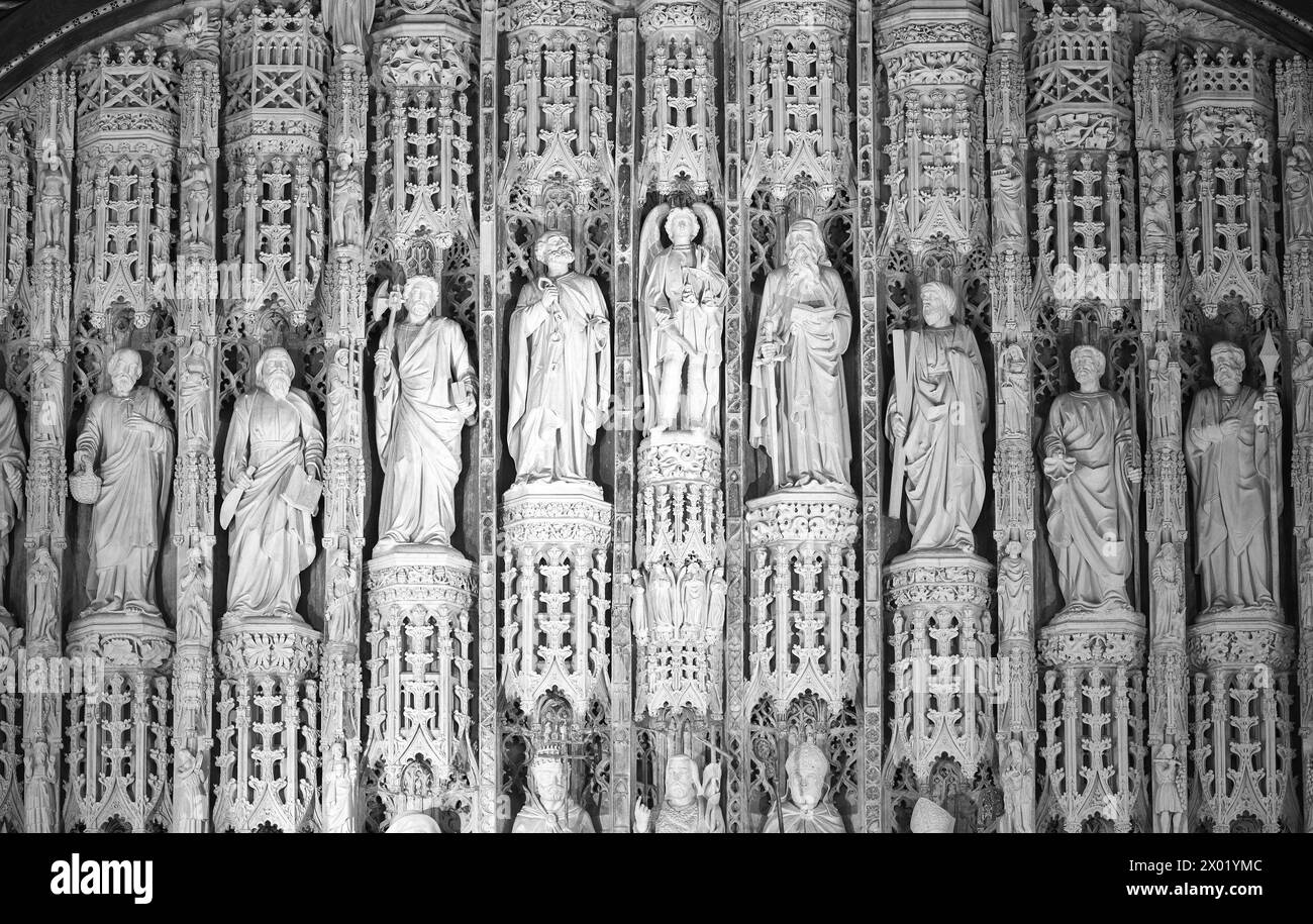 Stone statues, of important christian models, behind the altar in the ...