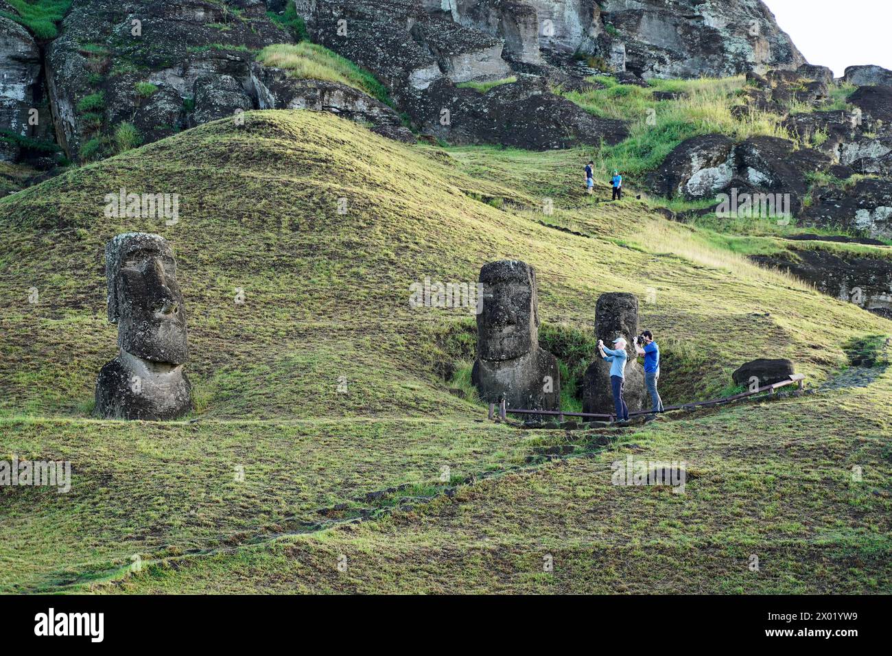 Easter Island. 5th Apr, 2024. Tourists take photos of Moai stone ...