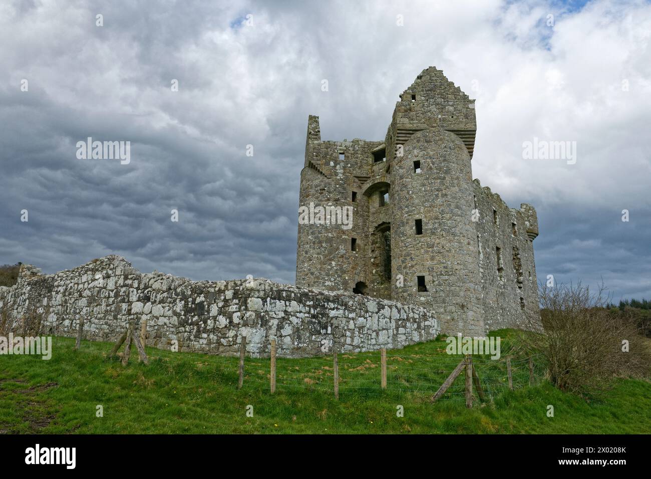 Rounded twin towered gateway of Monea Castle. Monea, County Fermanagh ...