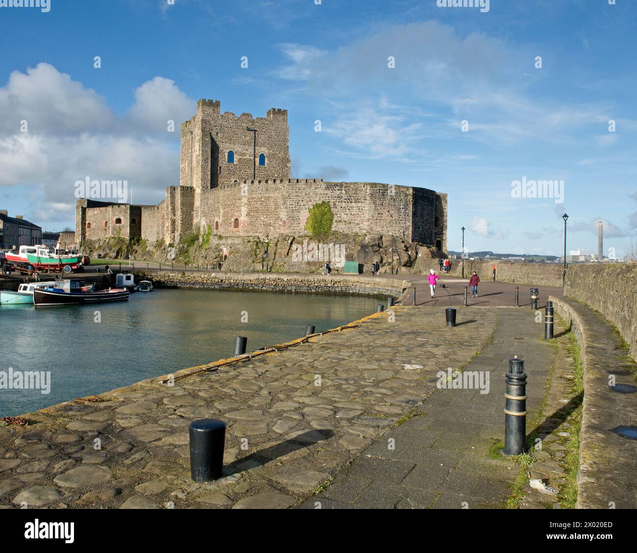 Carrickfergus Castle and harbour walkway. Carrickfergus, Antrim, Northern Ireland Stock Photo ...
