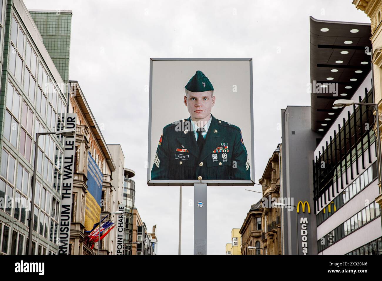 Berlin, Germany - April 1, 2024: USA soldier portrait on Checkpoint ...