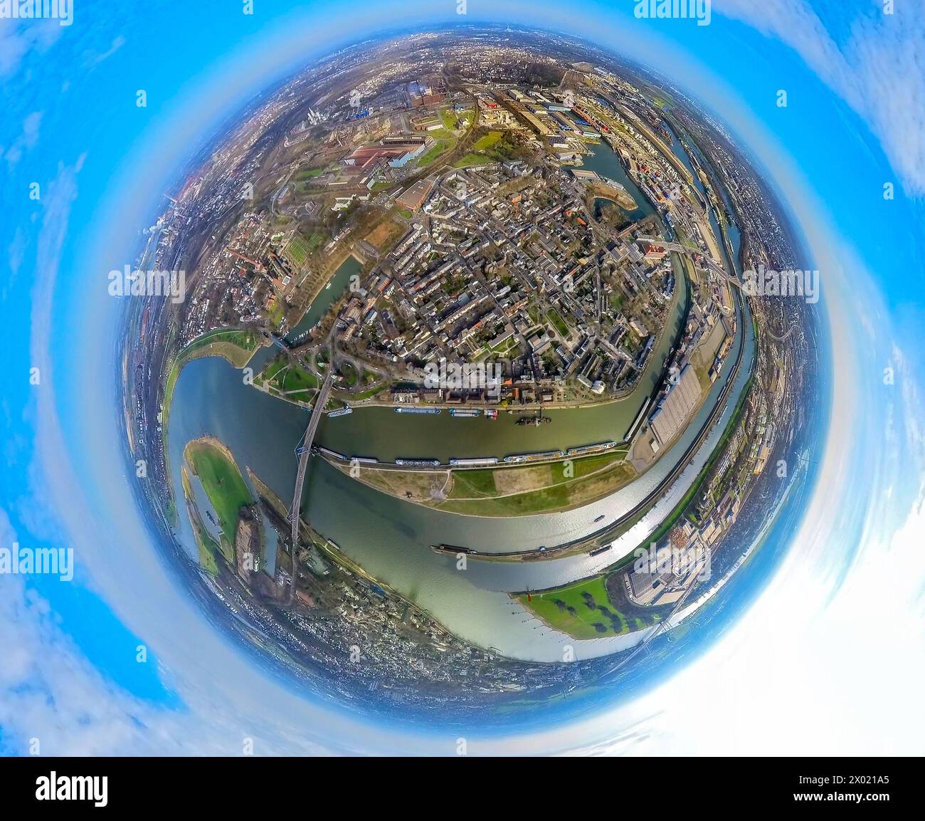 Aerial view, district Ruhrort and duisport harbor Duisburg, river Ruhr ...